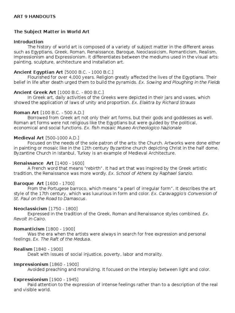 Art 9 Handouts | Paintings | Art Media Art 9 Handouts | Paintings | Art Media