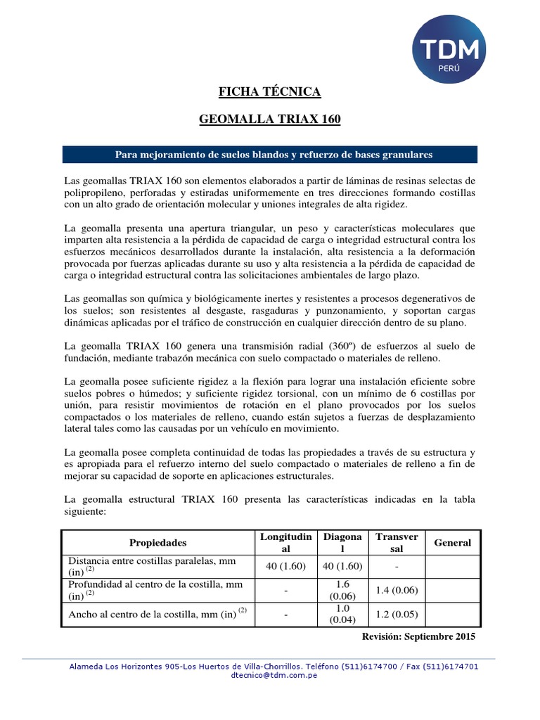 Ficha Técnica Geomalla Triax 160 | PDF | Rigidez | Física Aplicada e ...