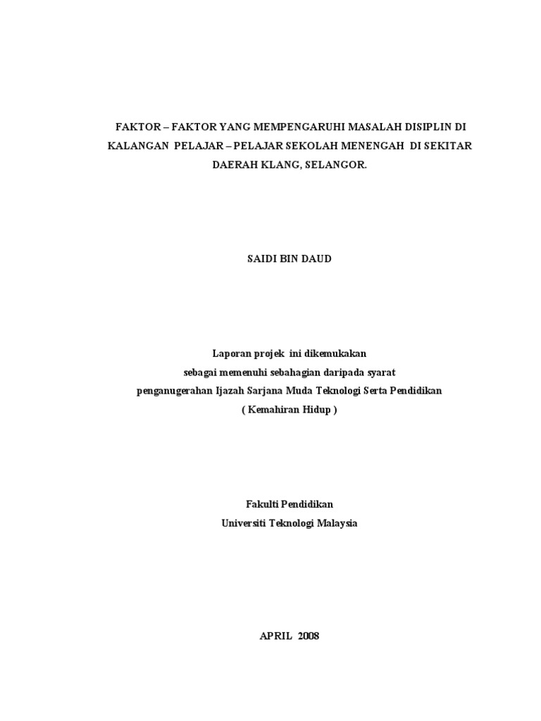Faktor - Faktor Yang Mempengaruhi Masalah Disiplin Di PDF | PDF
