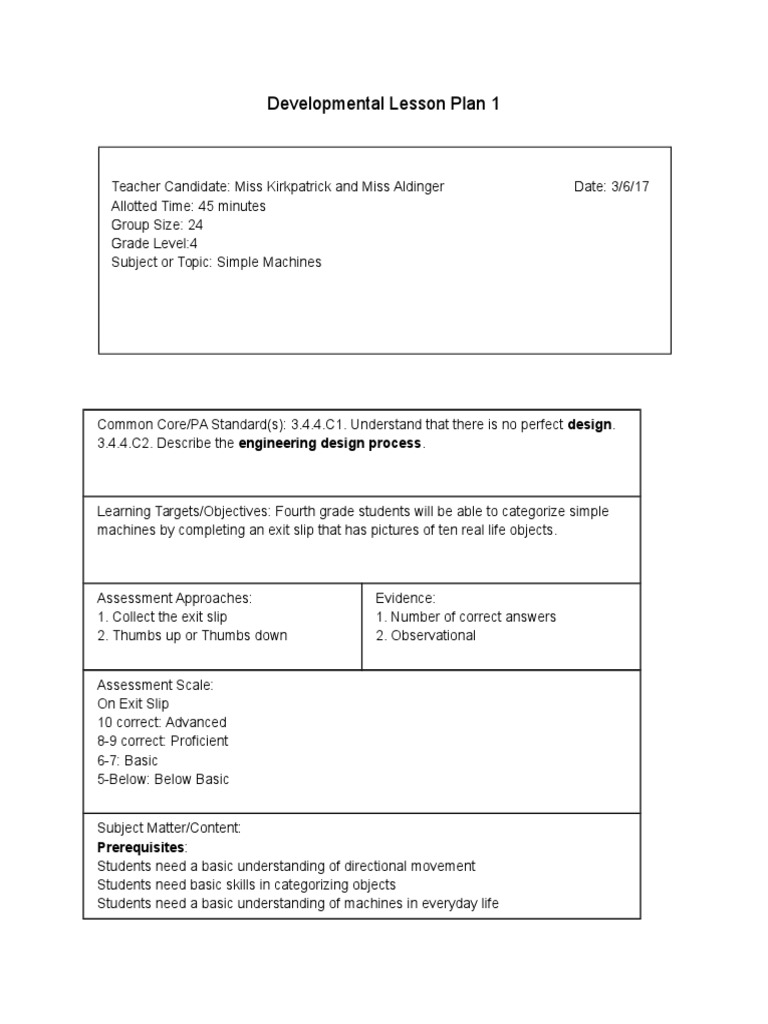 Developmental Lesson Plan 1: Prerequisites | PDF | Educational ...