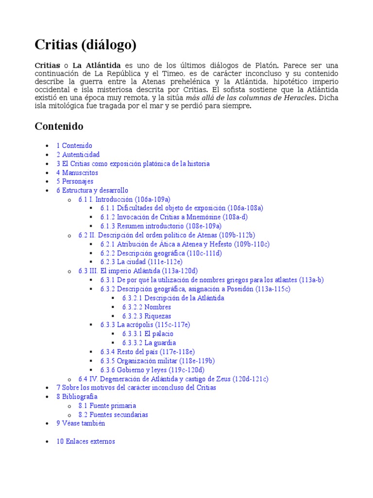 Diálogo Critias | PDF | Atlantis | Platón