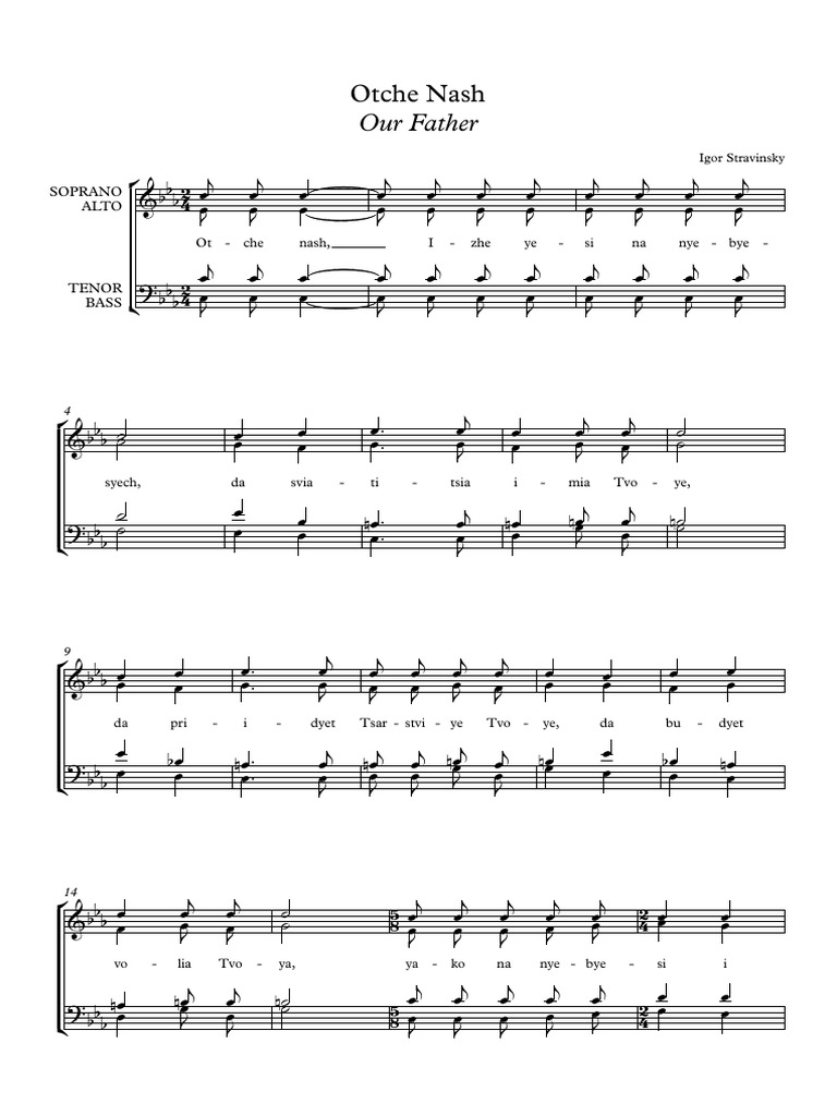 Stravinsky Otche Nash - Full Score | PDF | Musique vocale | Chant