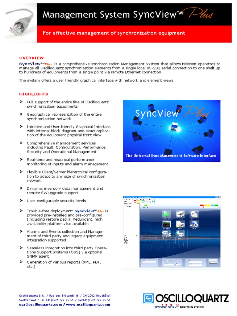 SyncView Plus - Oscilloquartz SA PDF | PDF | Server (Computing) | Operating System