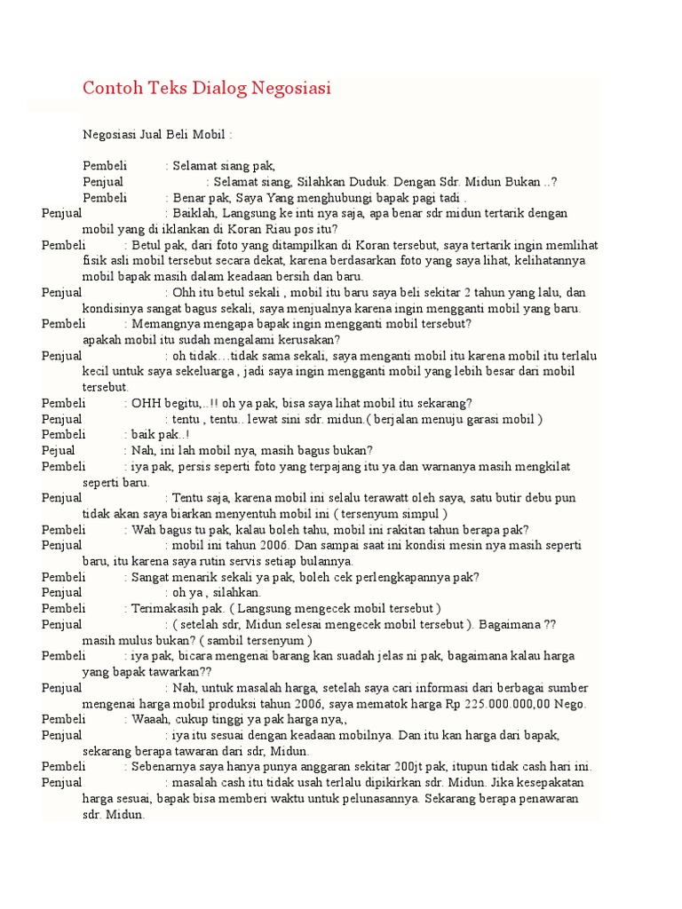 Contoh Teks Dialog Negosiasi | PDF