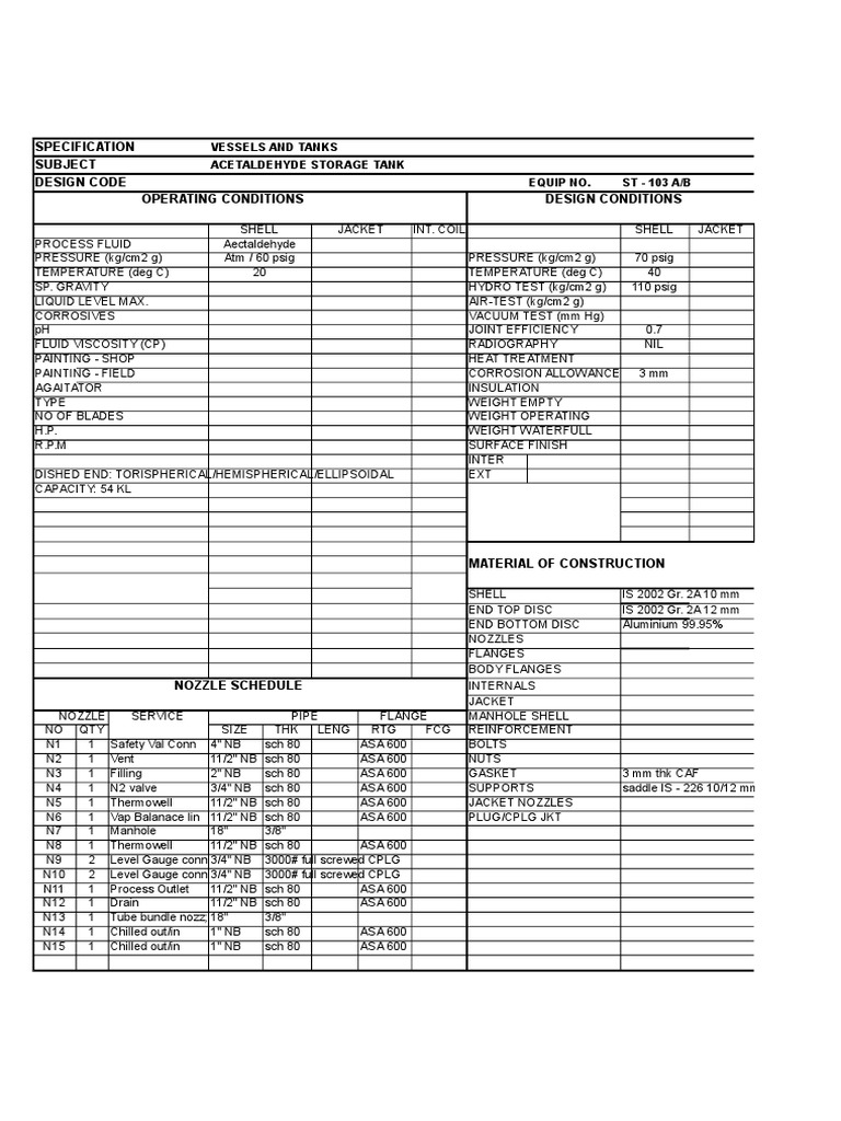 Acetaldehyde Storage Tank | PDF