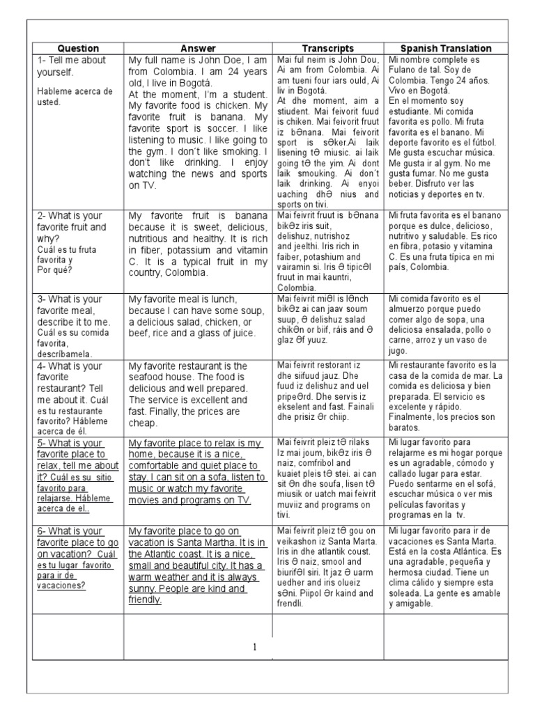 My First 100 Basic English Questions With Spanish Translations | PDF ...