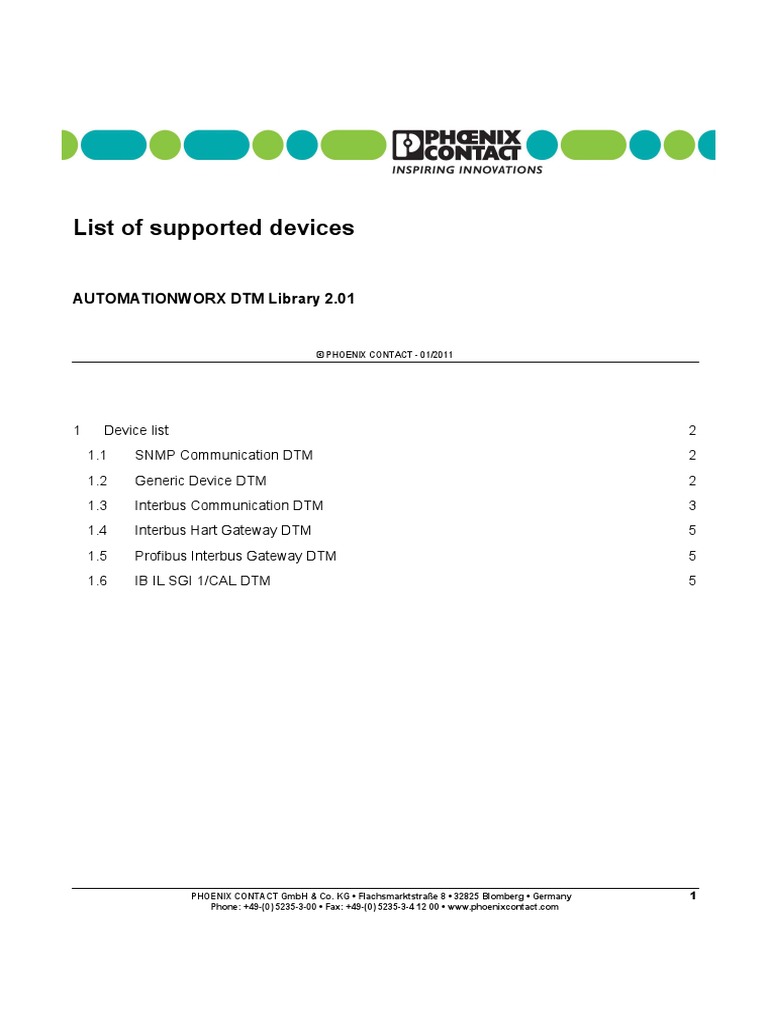 List of Supported Devices: Automationworx DTM Library 2.01 | PDF ...