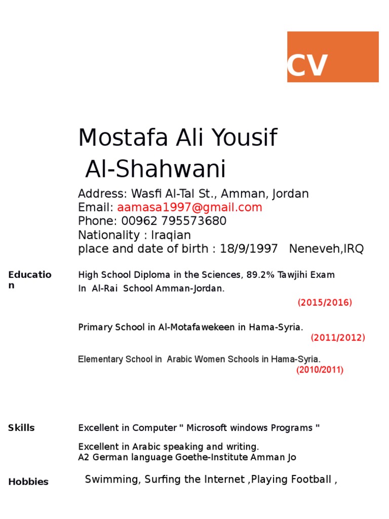 Mostafa Ali Yousif Al-Shahwani: Address: Wasfi Al-Tal ST., Amman ...