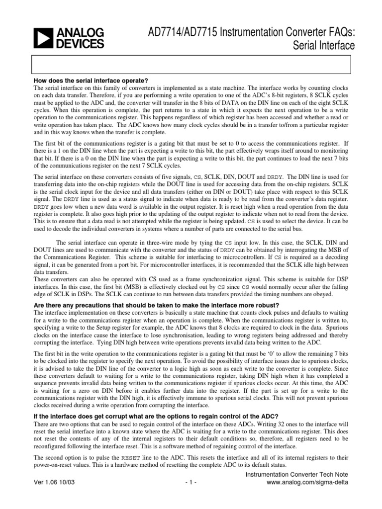 AD7714/15 Serial Interface Guide | PDF | Analog To Digital Converter | Input/Output
