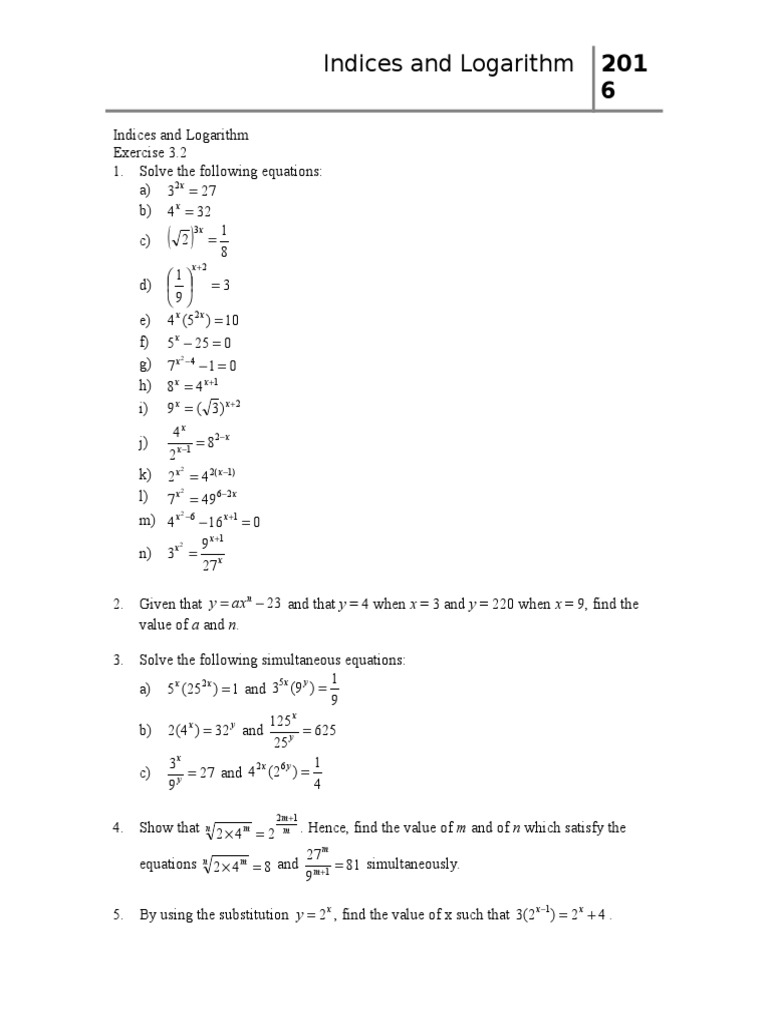 Form 4 Chapter 5indices - and - Logarithm | Download Free PDF ...