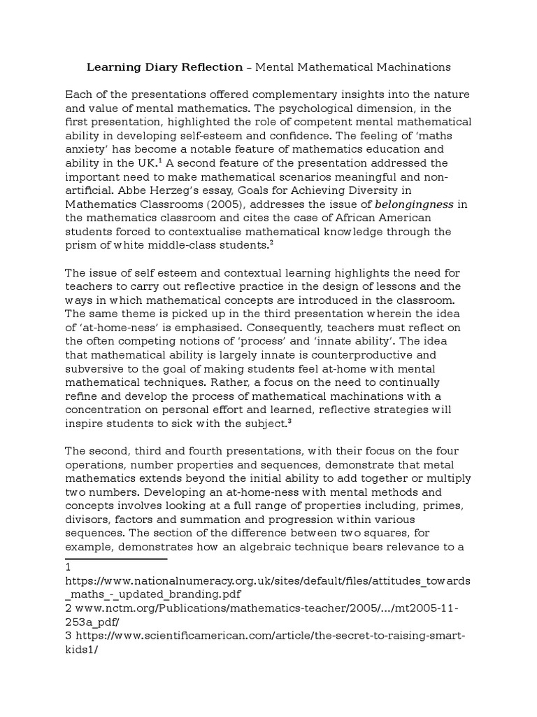 MMM - Learning Diary Reflection | PDF | Summation | Teaching Mathematics