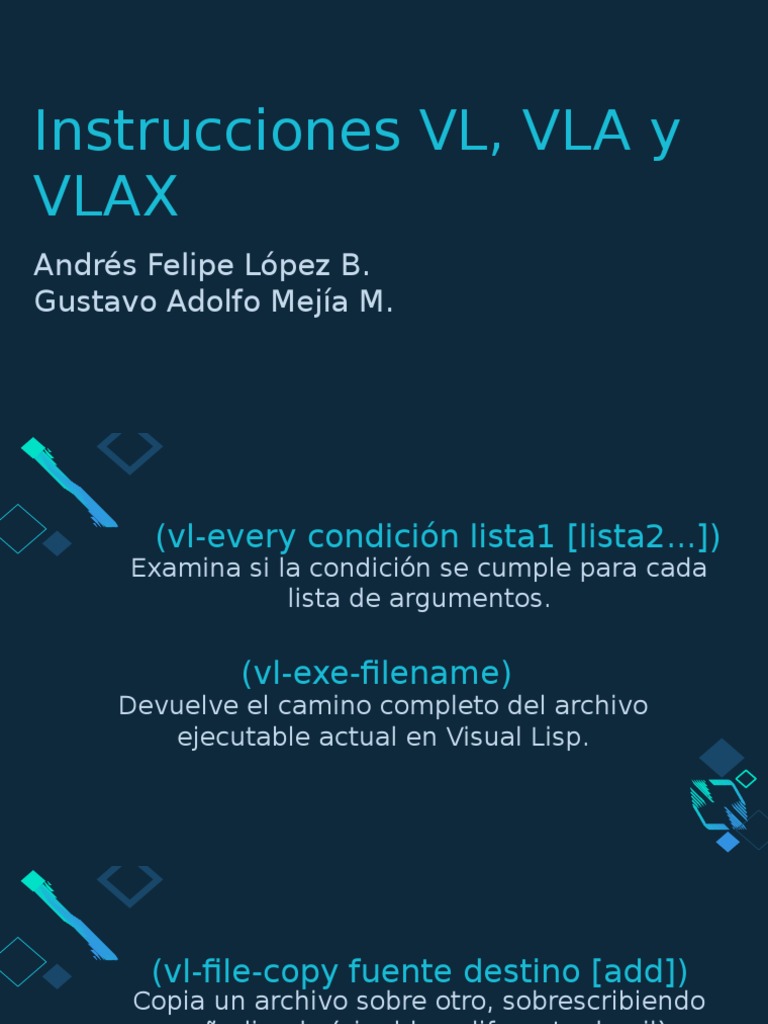 Instrucciones sobre comandos Visual LISP para cargar y ejecutar proyectos de Visual Basic for ...
