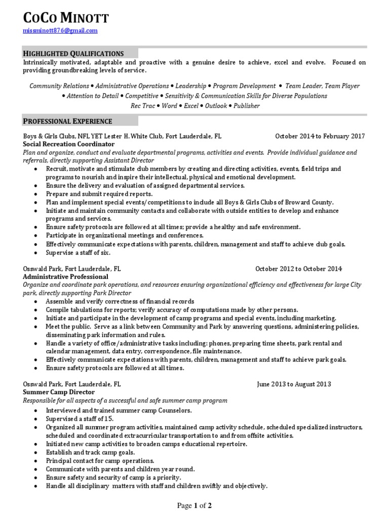 Coco Minott CV | PDF | Leadership | Teaching And Learning