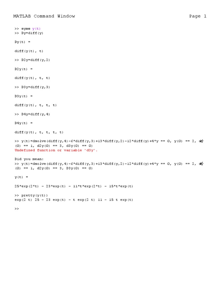MATLAB Symbolic Derivatives | PDF