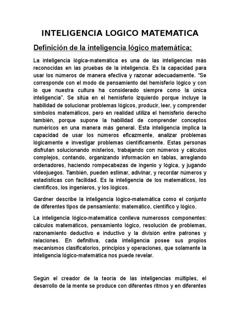 Inteligencia Logico Matematica | PDF | Lógica | Aprendizaje