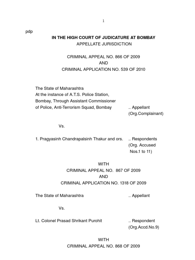 Malegaon Blast Case Bombay High Court Judgement On Applicability of ...