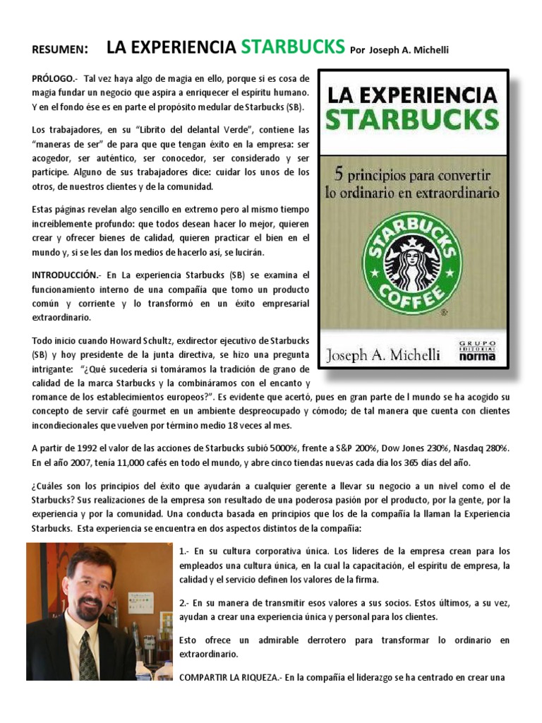 Resumen La Experiencia Starbucks Joseph A Michelli PDF | PDF | café ...