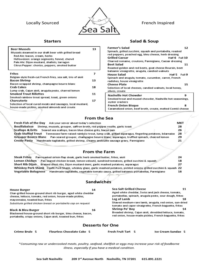 Sea Salt Dinner Menu 4.10 | PDF | Salad | Cuisine