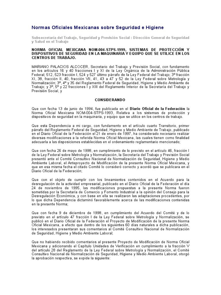 NOM-004-STPS-1999, SISTEMAS DE PROTECCIÓN Y DISPOSITIVOS DE .doc ... NOM-004-STPS-1999, SISTEMAS DE PROTECCIÓN Y DISPOSITIVOS DE .doc ...