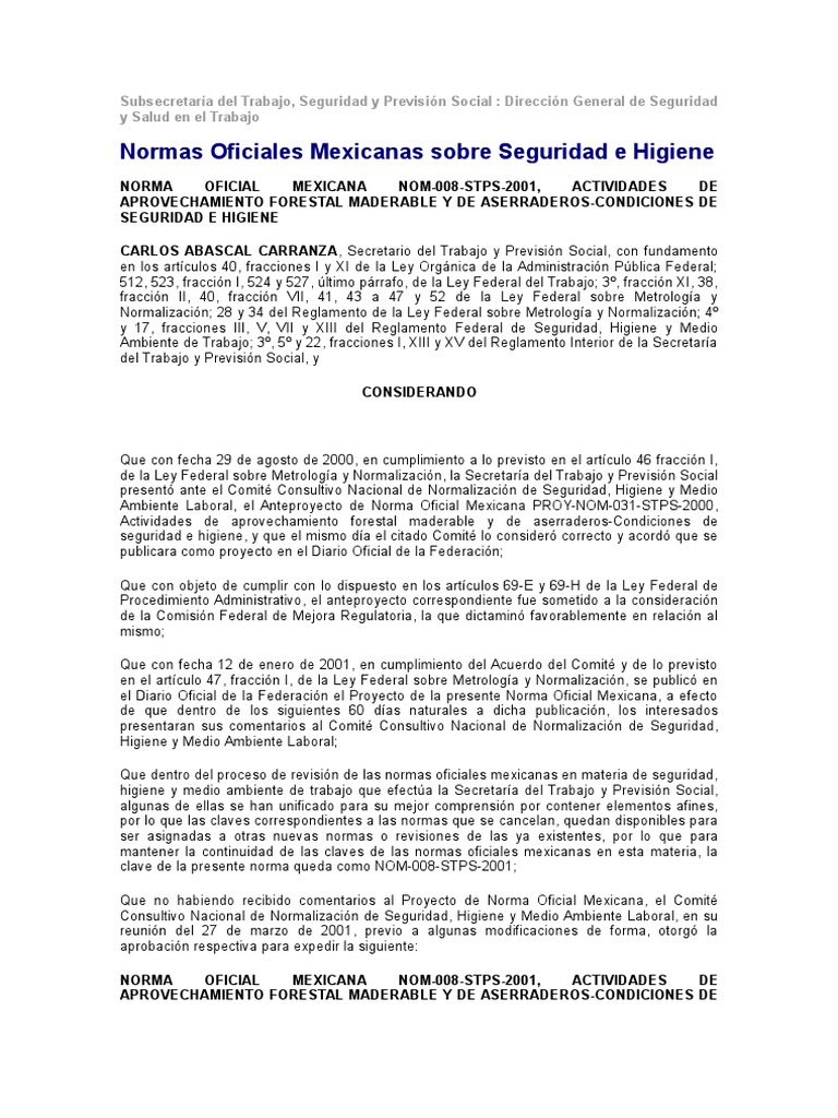 Nom-008-Stps-2001, Actividades de Aprovechamiento Forestal M | PDF ...