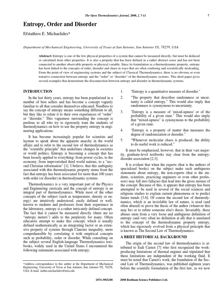 Entropy, Order and Disorder PDF | PDF | Entropy | Thermodynamics