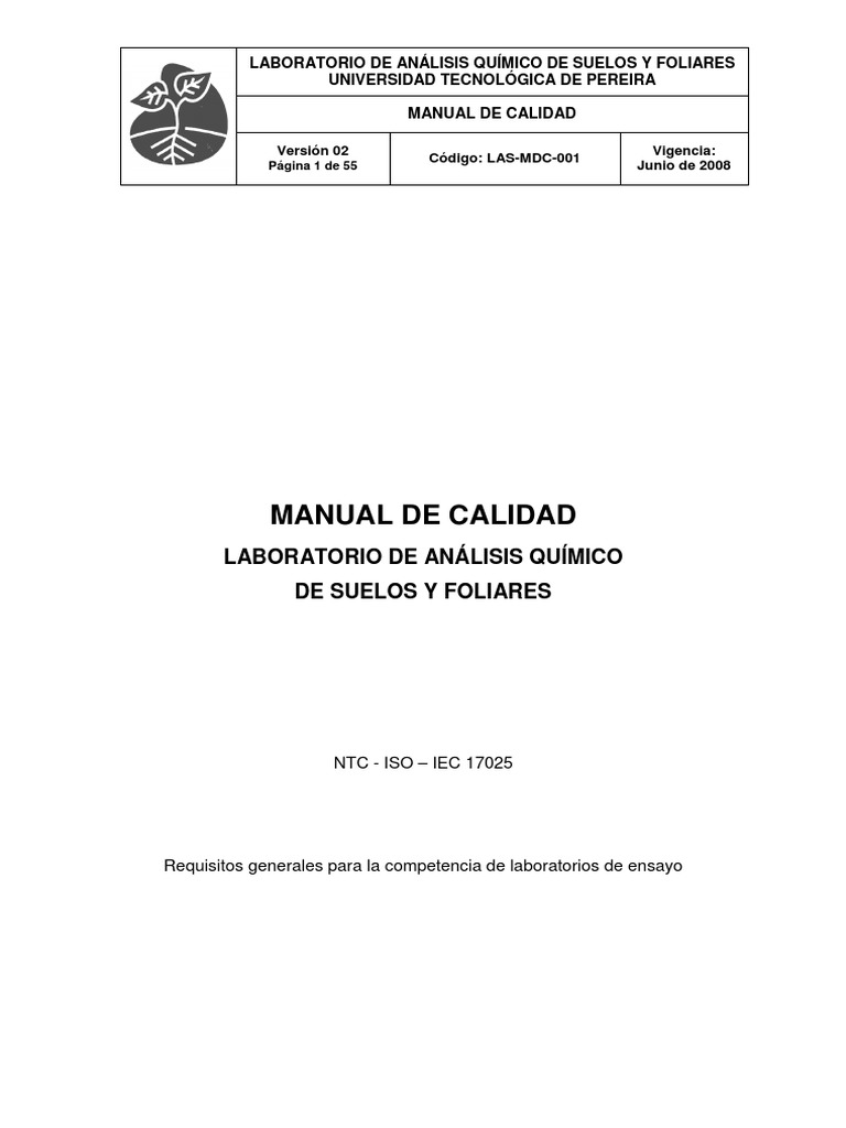 MANUAL DE CALIDAD ISO 17025.pdf | Laboratorios | Calidad (comercial)