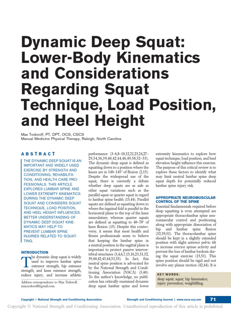 Dynamic Deep Squat Lower-Body Kinematics and Considerations Regarding ...
