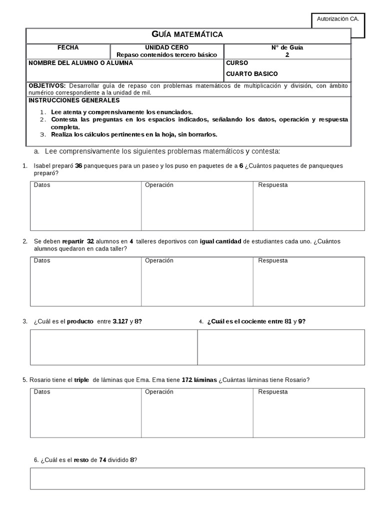 Problemas de Multiplicación y División | PDF | División (Matemáticas ...