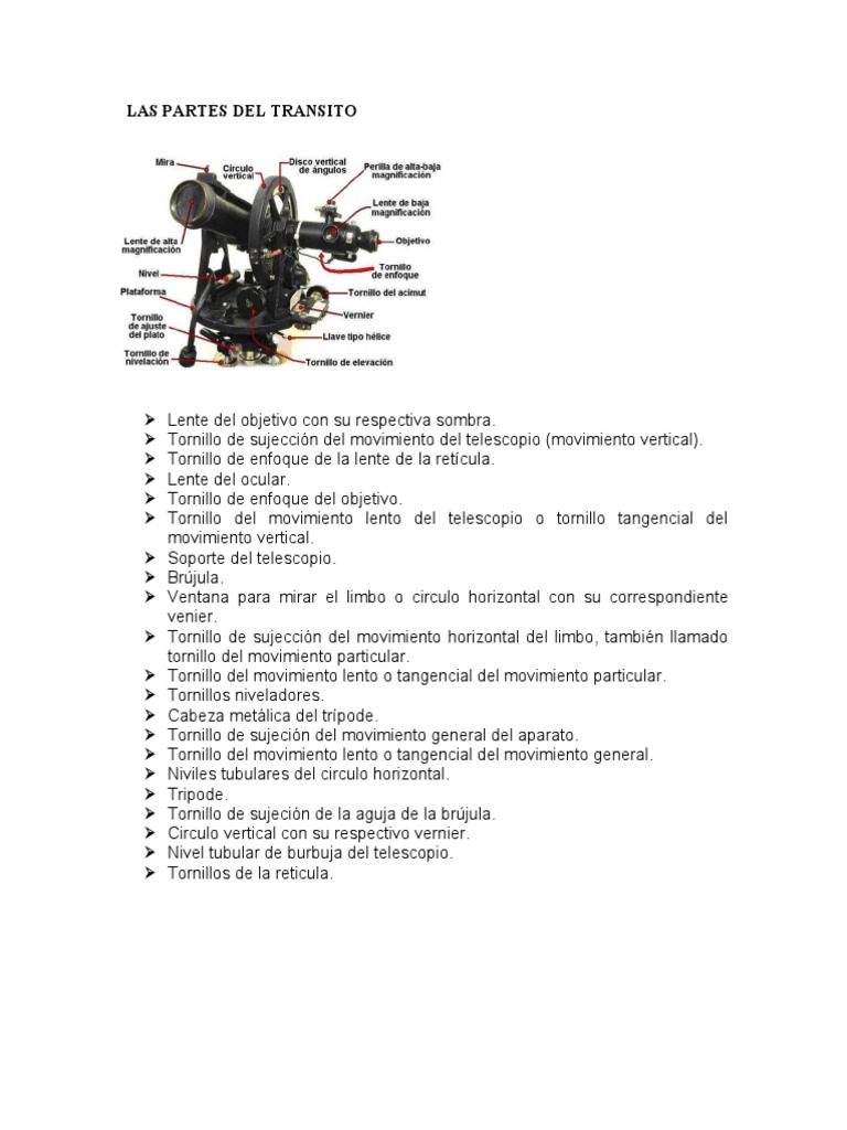 Partes y funciones del tránsito topográfico | PDF