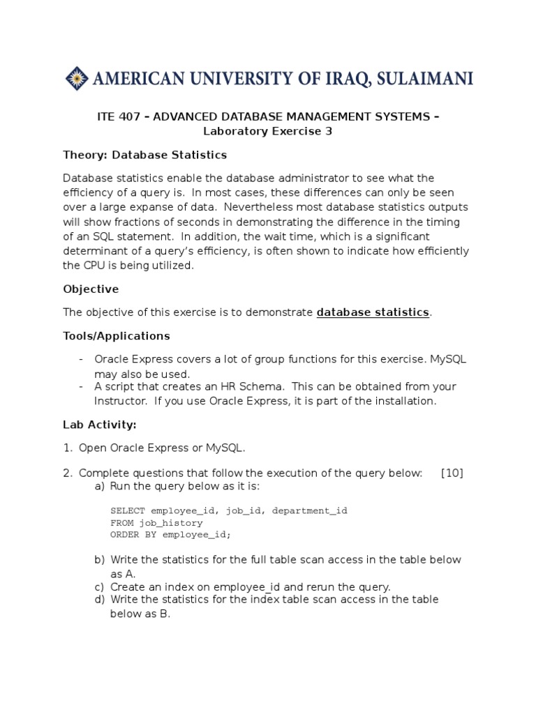 Ite 407 - Advanced Database Management Systems - Laboratory Exercise 3 ...