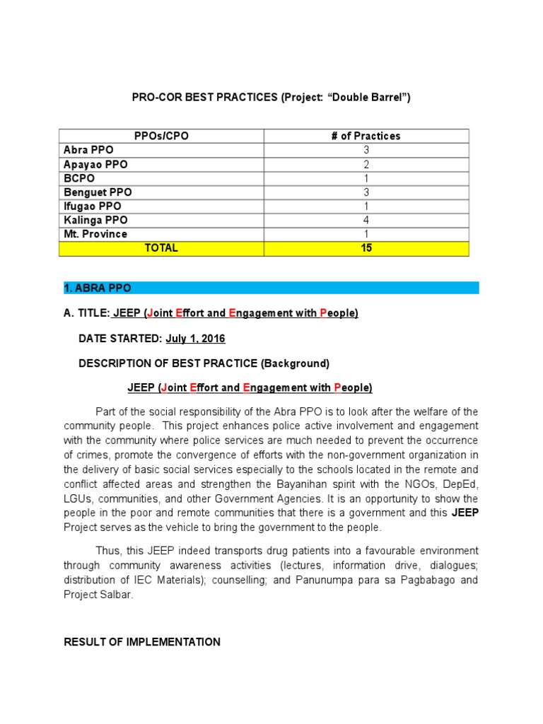 PROCOR Best Practices Relative To Project Double Barrel | PDF ...
