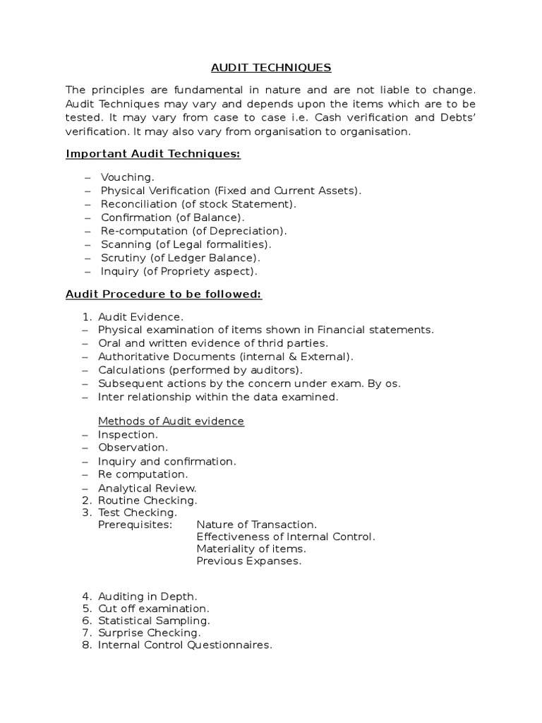 Audit Techniques | PDF | Internal Control | Audit