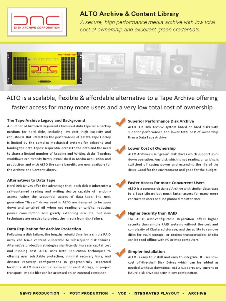 ALTO Disk Archive and Content Library Brochure - Doc Ref 281011-7 PDF ...