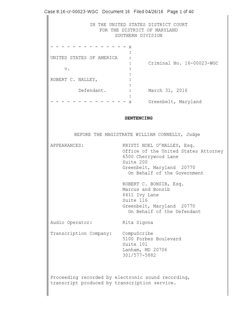 8:16-Cr-00023-WGC Doc 16 - Maryland Federal Criminal Case - Sentencing ...