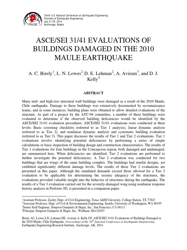 ASCE 31 Assessment of Maule, AK Eq | PDF | Earthquake Engineering ...