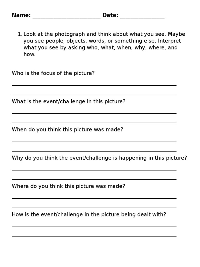 Photo Analysis Worksheet Template | PDF