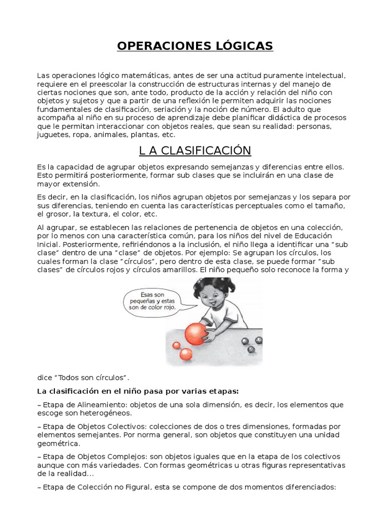 OPERACIONES LÓGICAS Clasificacion | PDF