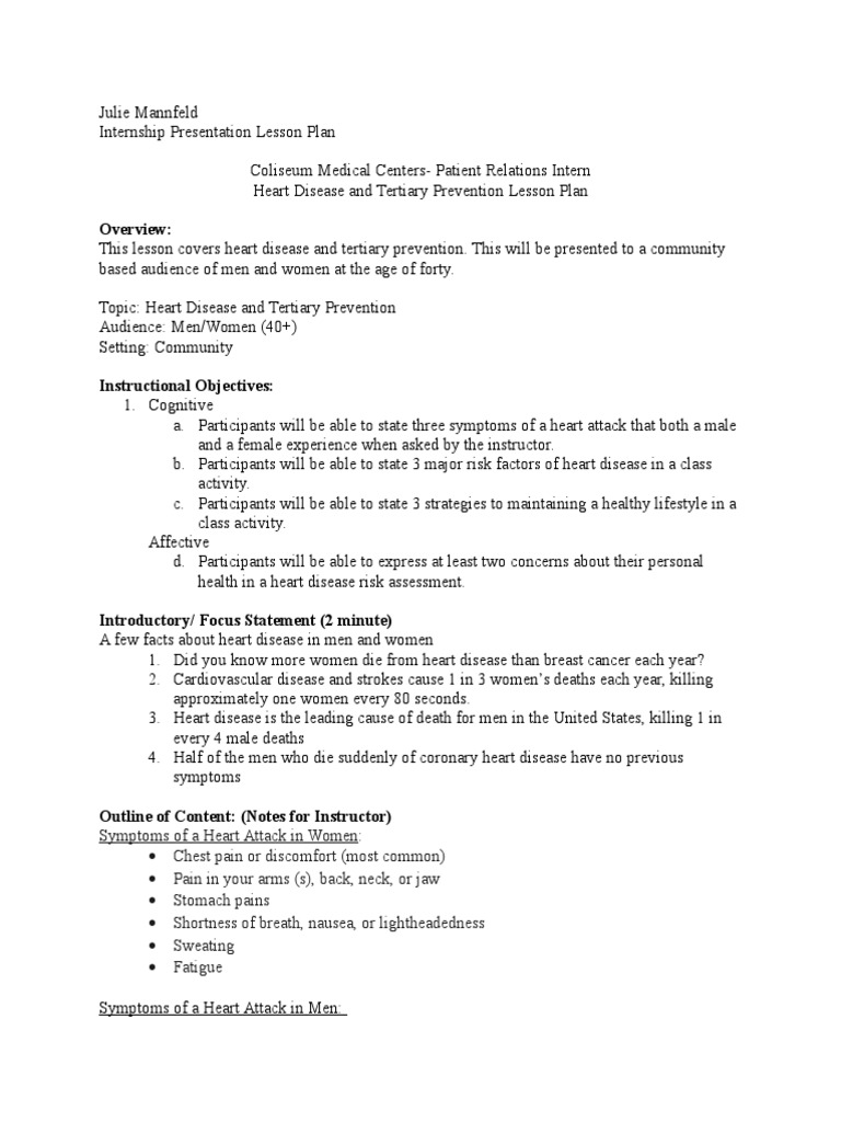 Lesson Plan Draft | PDF | Coronary Artery Disease | Myocardial Infarction