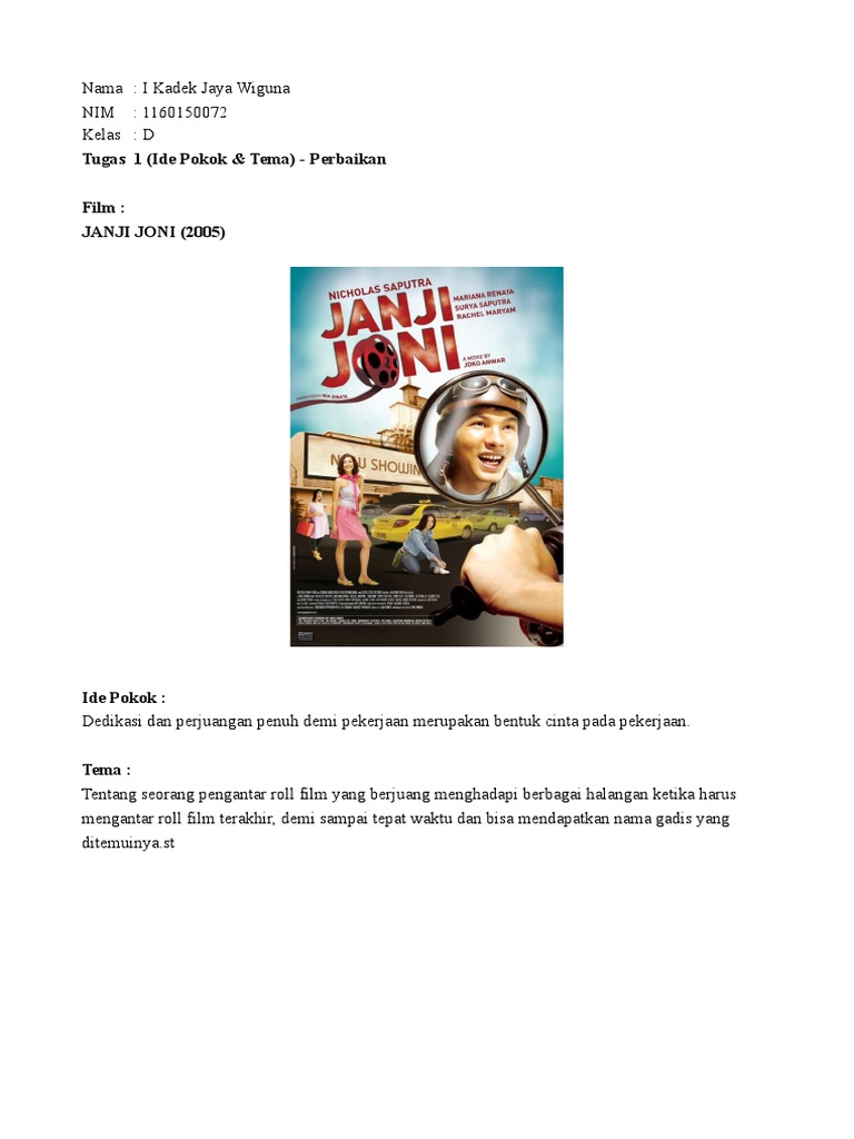 Tugas Skenario 1 - Ide Pokok Dan Tema Film Janji Joni (2005) | PDF