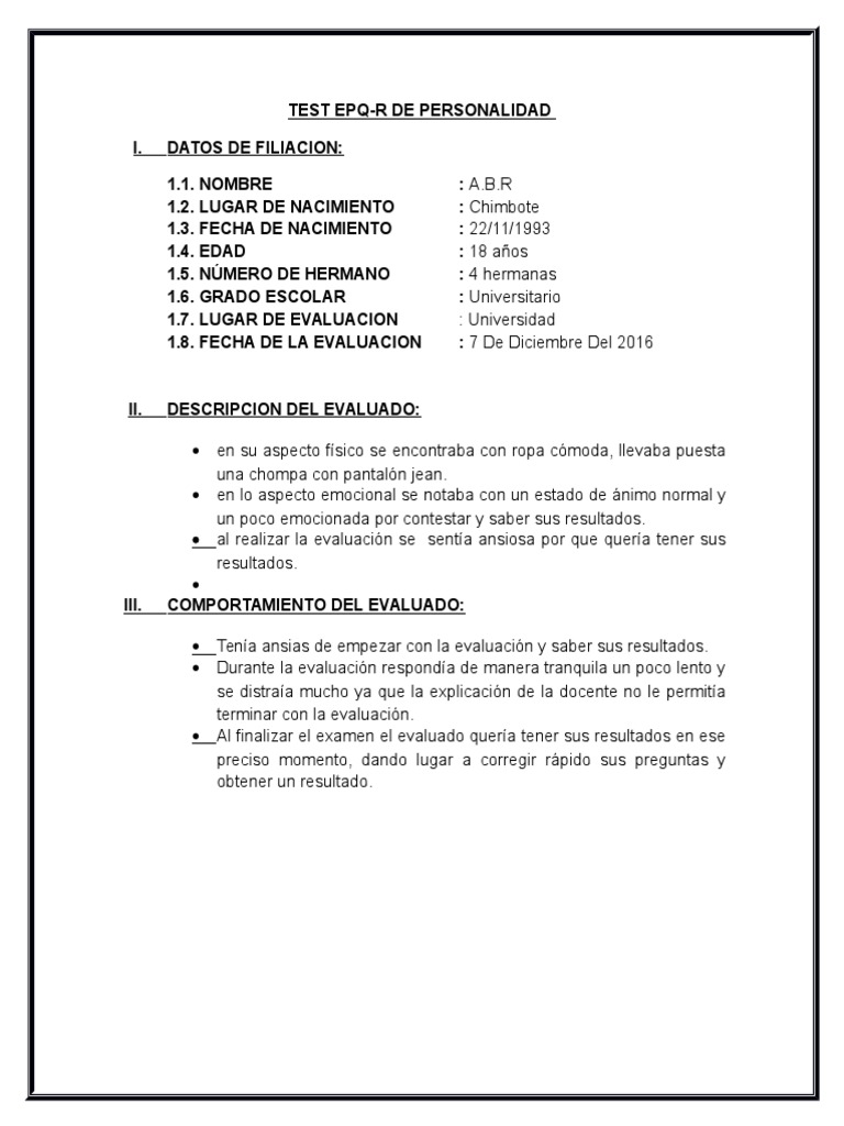 Test Epq-R Personal | PDF | Sicología | Conceptos psicologicos