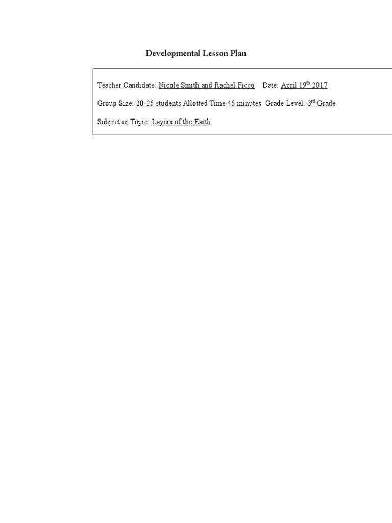 Layers of The Earth Lesson Plan | PDF | Earth | Teaching