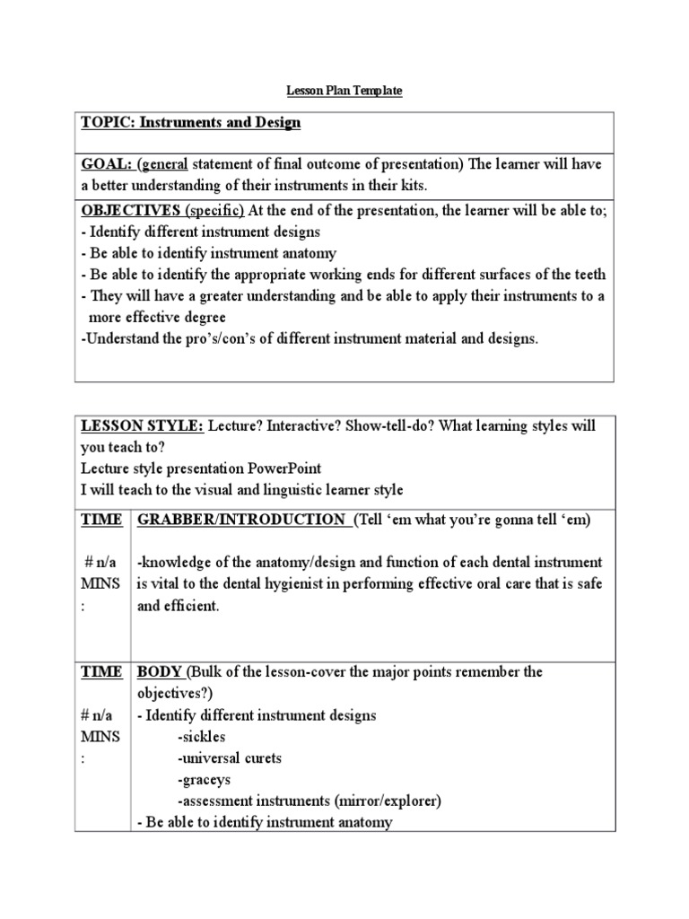 Final Project Lesson Plan | PDF | Oral Hygiene | Lesson Plan