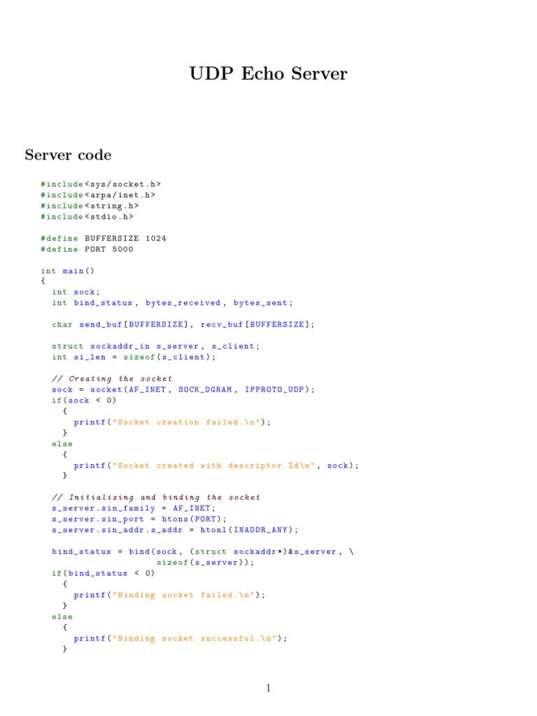 Udp Echo PDF | PDF | Network Socket | Communications Protocols