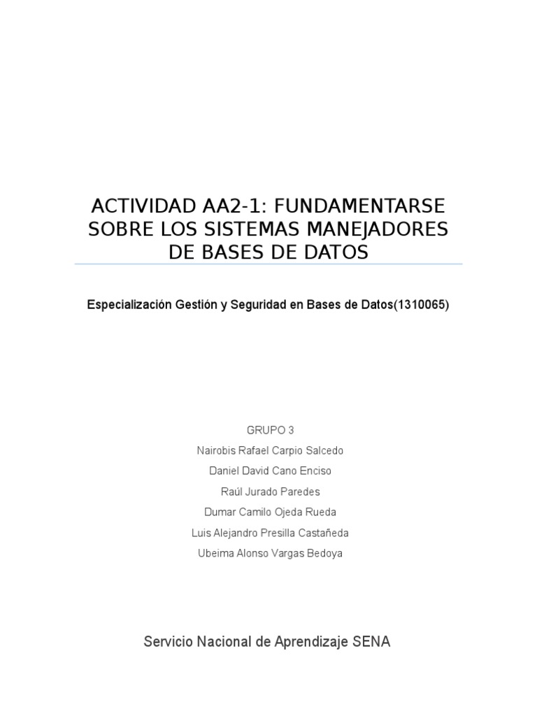 Actividad AA2-1 Fundamentarse Sobre Los Sistemas Manejadores de Bases de Datos. | PDF | Mi sql ...