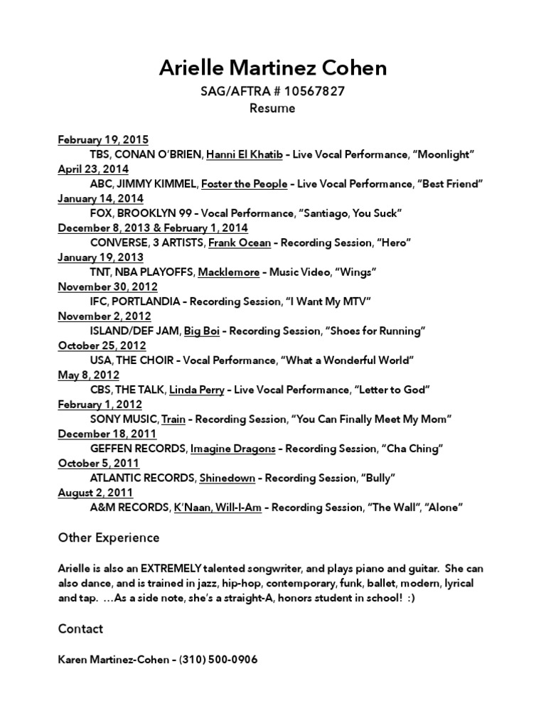Arielle Cohen Resume | Download Free PDF | Entertainment ...