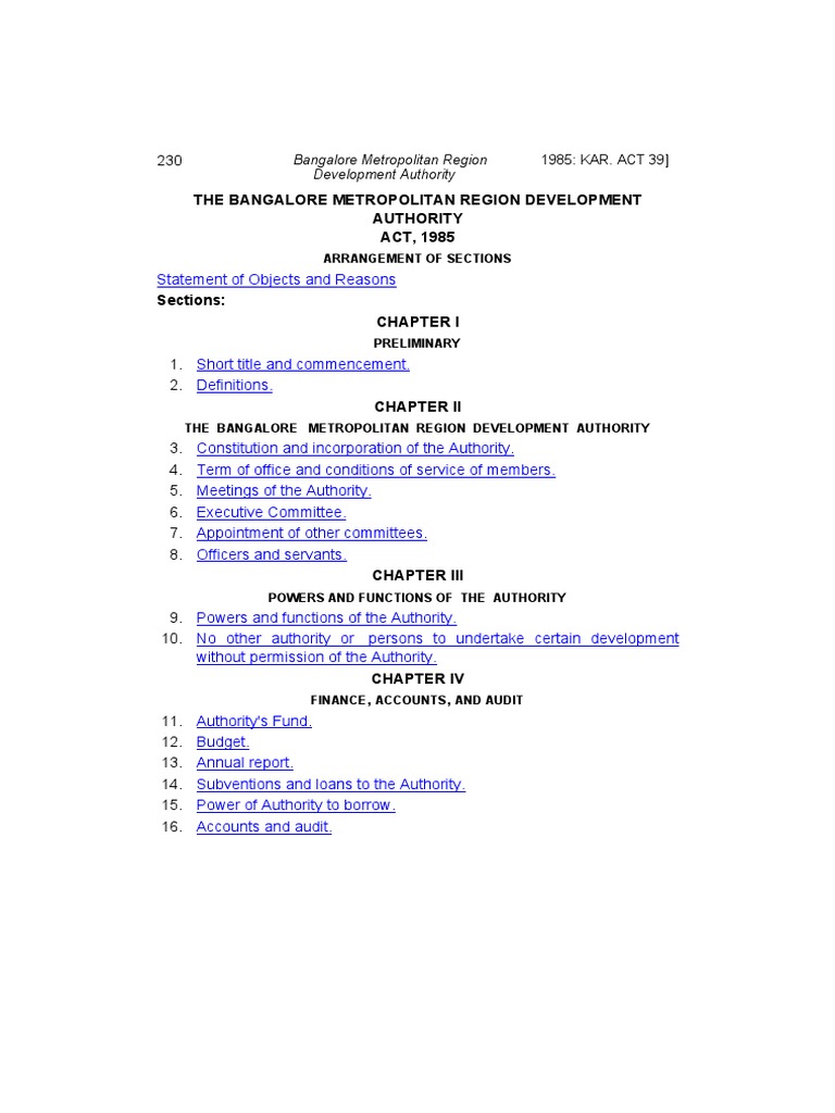 The Bangalore Metropolitan Region Development Authority Act, 1985 ...