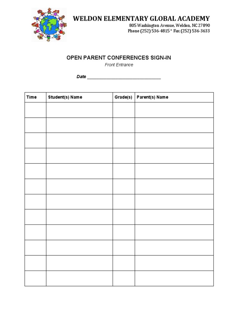 Weldon Elementary Parent Conference Sign-In | PDF