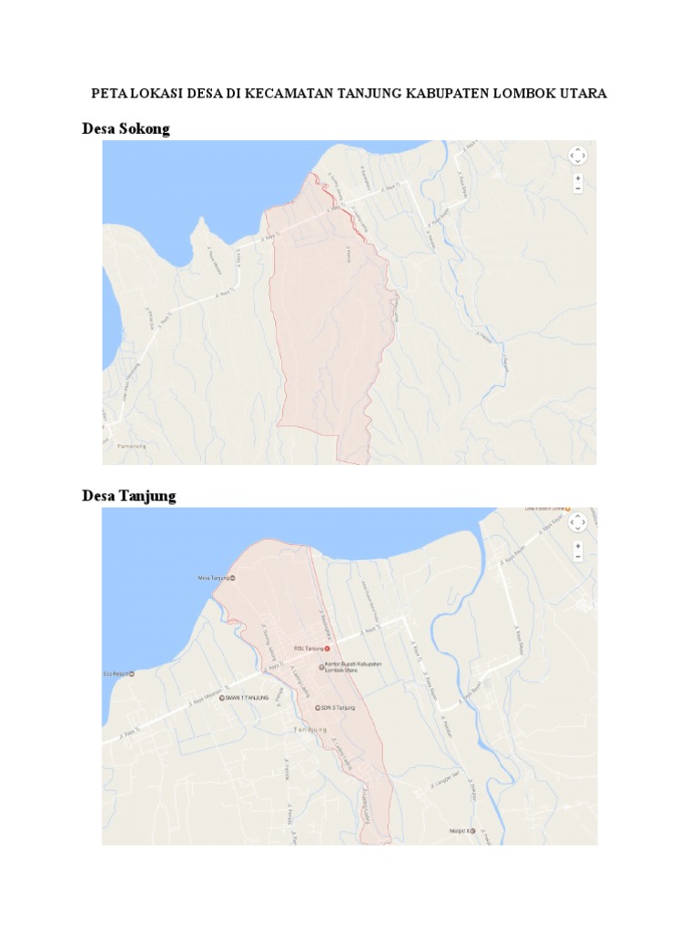 Peta Lokasi Desa Di Kecamatan Tanjung Kabupaten Lombok Utara | PDF