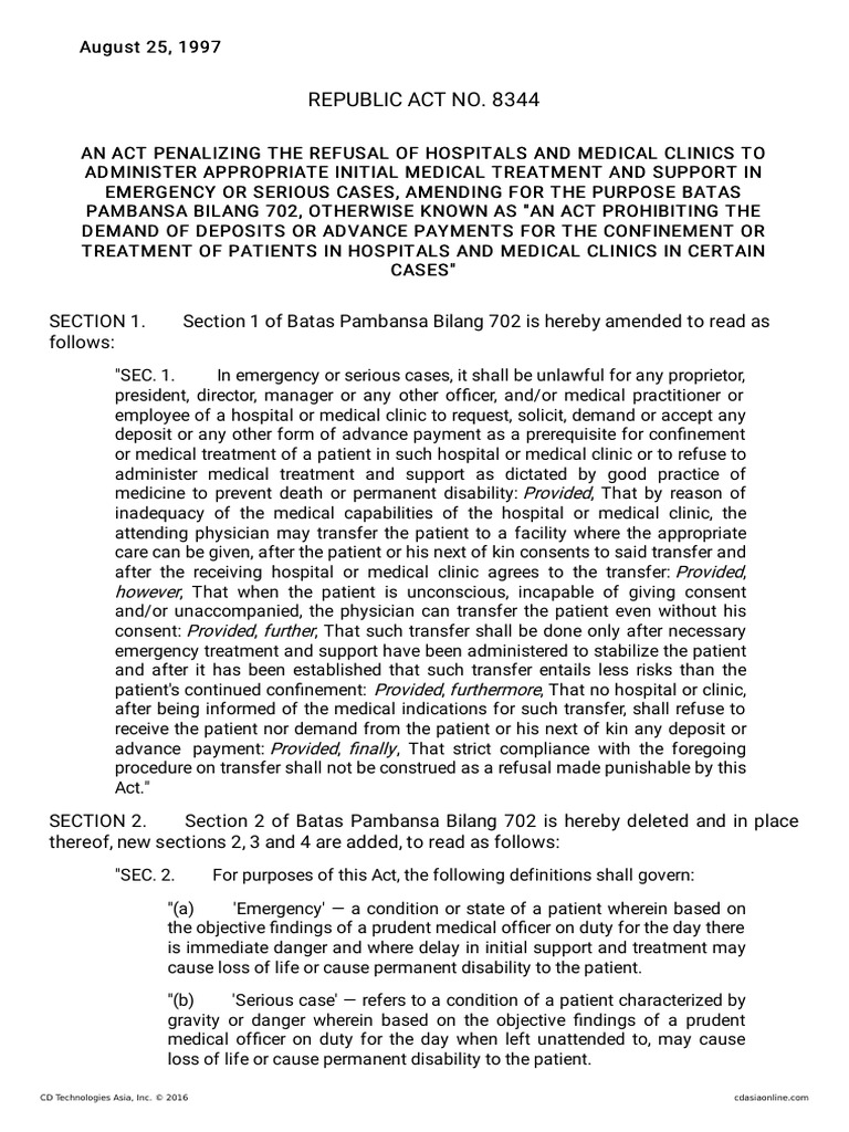 RA 8344 | Patient | Hospital