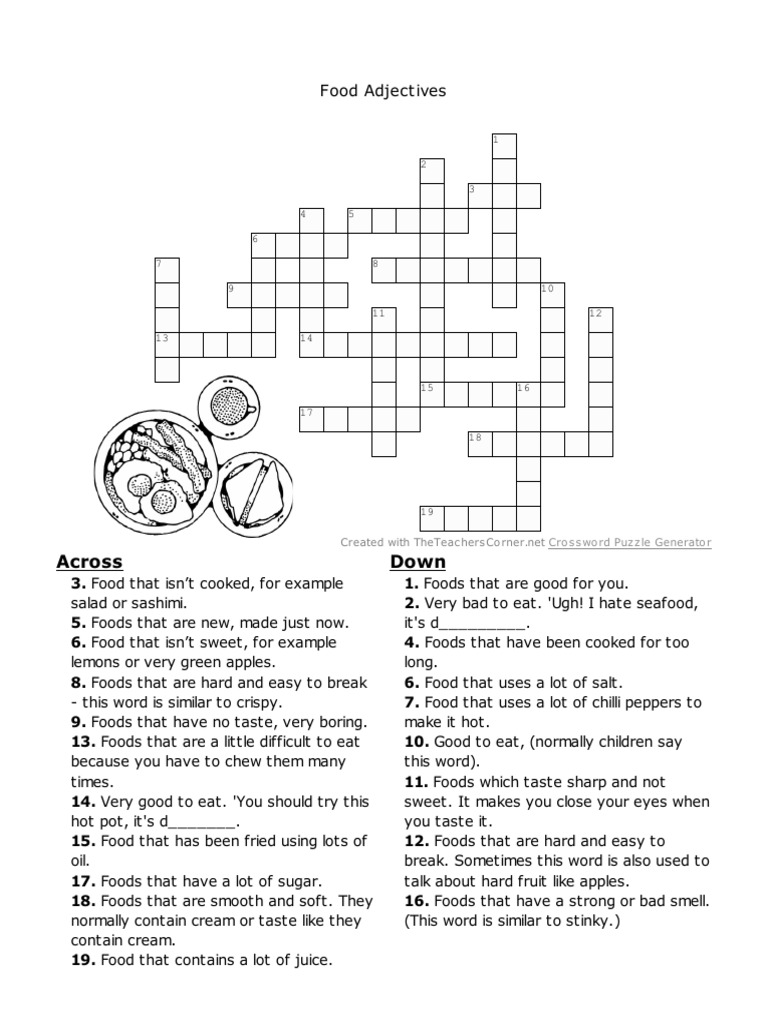 Food Vocabulary Crossword Puzzle | PDF | Cooking, Food & Wine
